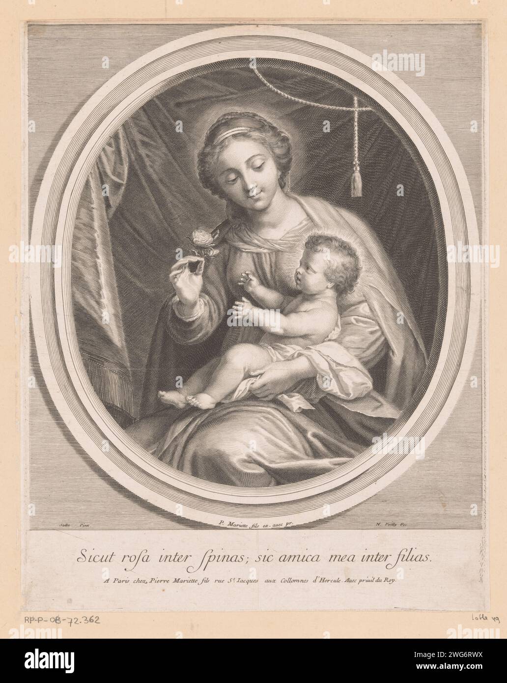 Maria Met Kind en Roos, Nicolas de Poilly (I), After Jacques Stella ...