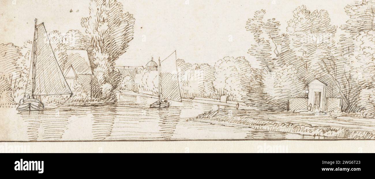 River face on the Vecht, Jacob Esselens, 1636 - 1687 drawing River view ...