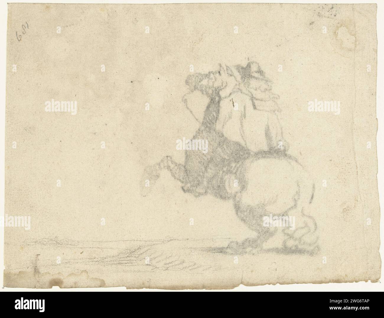 Prancing horse with rider, c. 1630 - 1639 drawing Zwolle (Possible ...