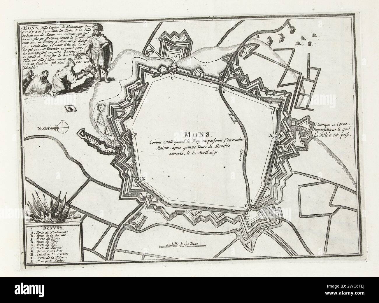 Map of Mons, 1693, 1693 print Map of the fortifications around the city ...