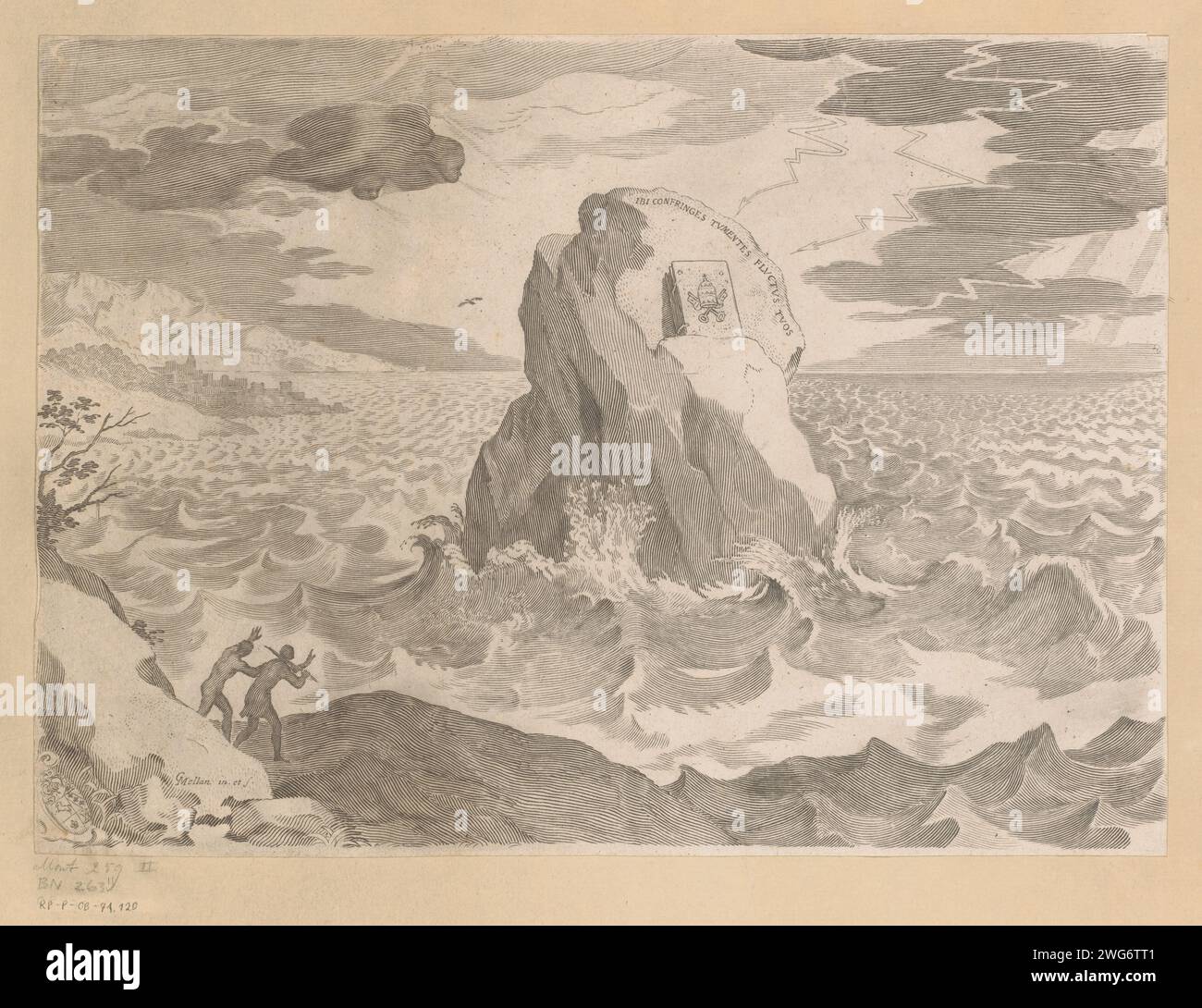 Allegory against Pelegianism, Claude Mellan, 1608 - 1688 print Book with papal tiara and keys on ...