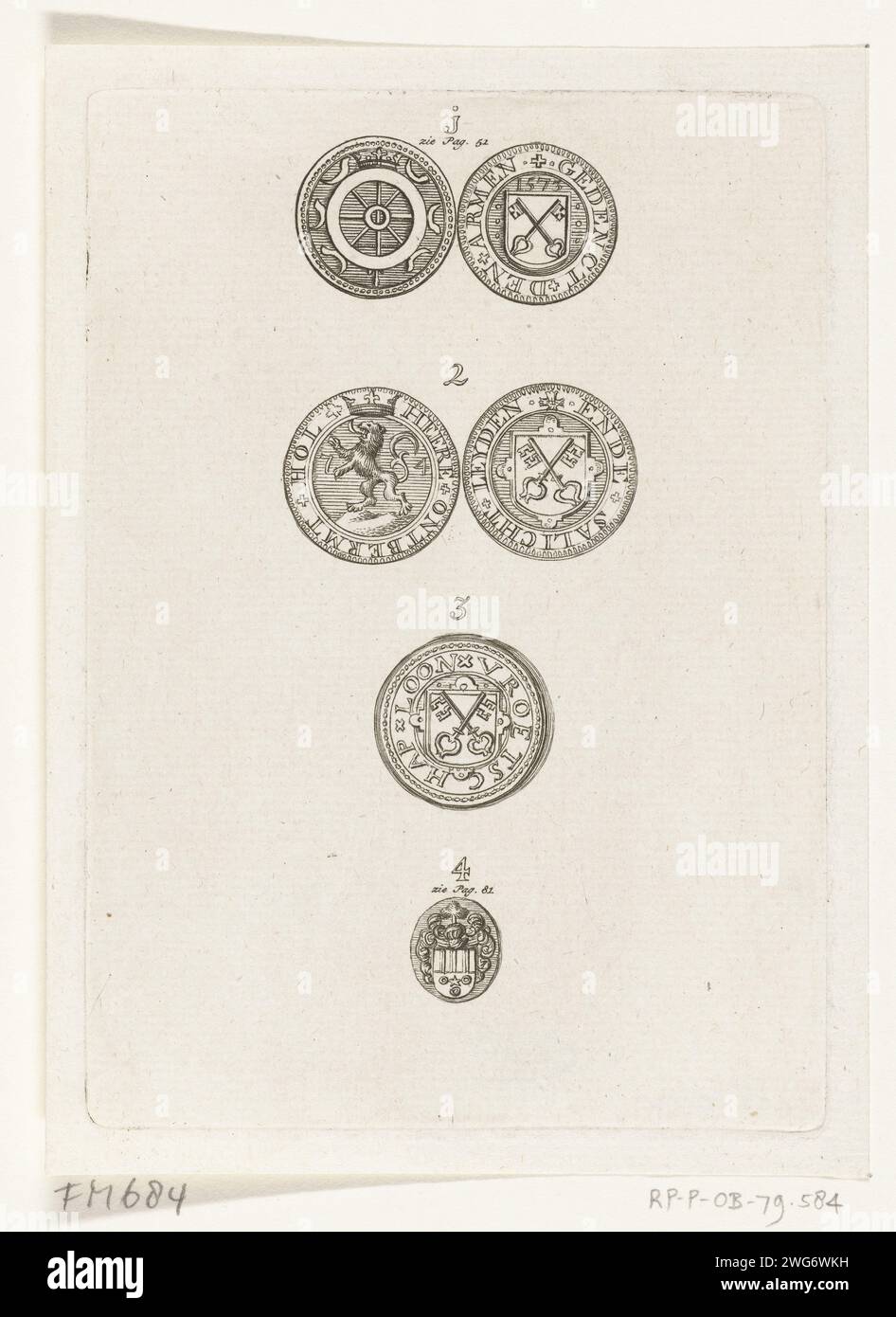 Four emergency coins and tokens from siege of Leiden, 1573-1574, 1700 ...