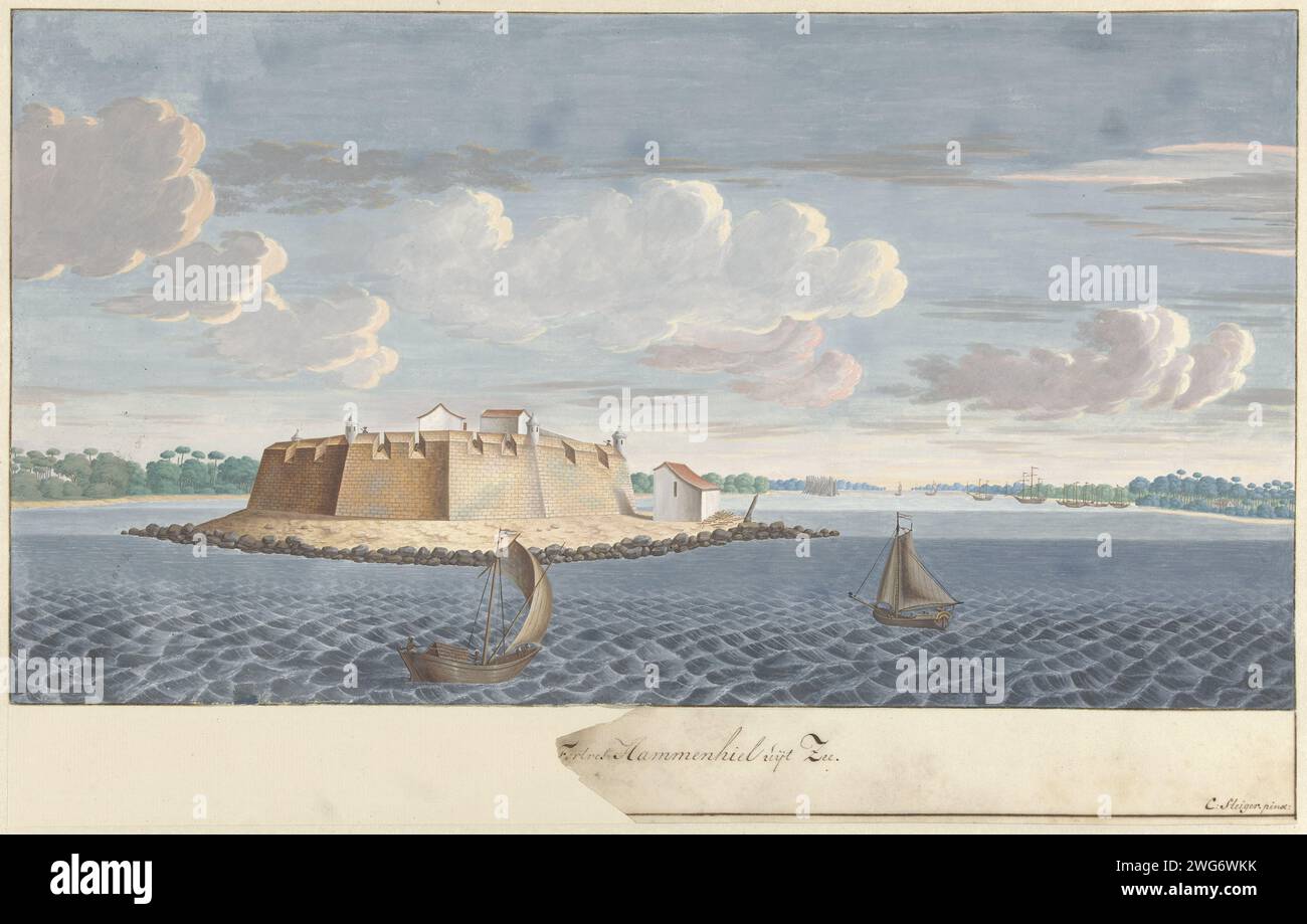 Fort Hammenhiel (Hummenil) in Ceylon, seen from Zee, Cornelis Steiger ...