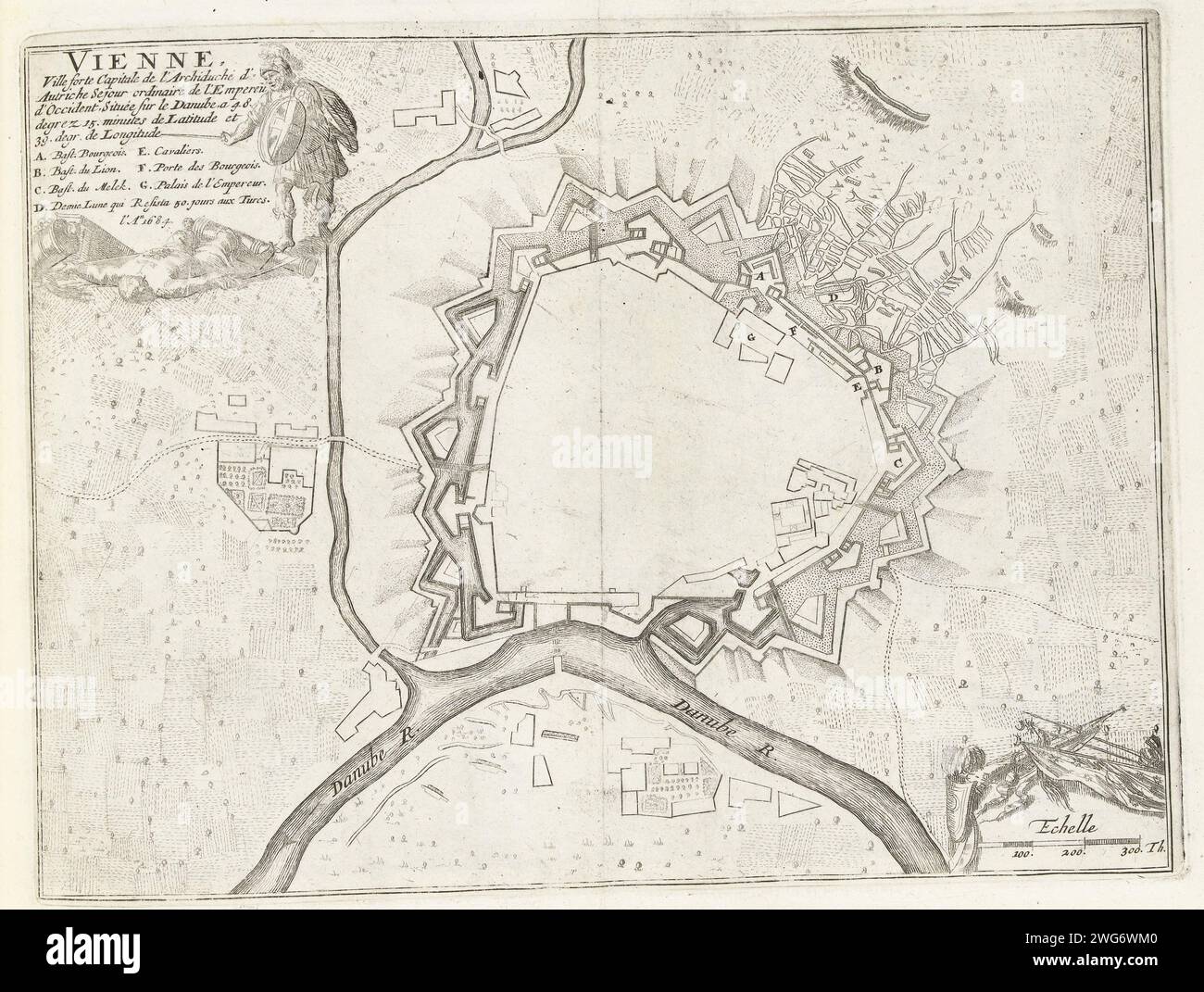 Map of Vienna, ca. 1695, 1695 - 1697 print Map of the reinforcements for the Austrian city of ...