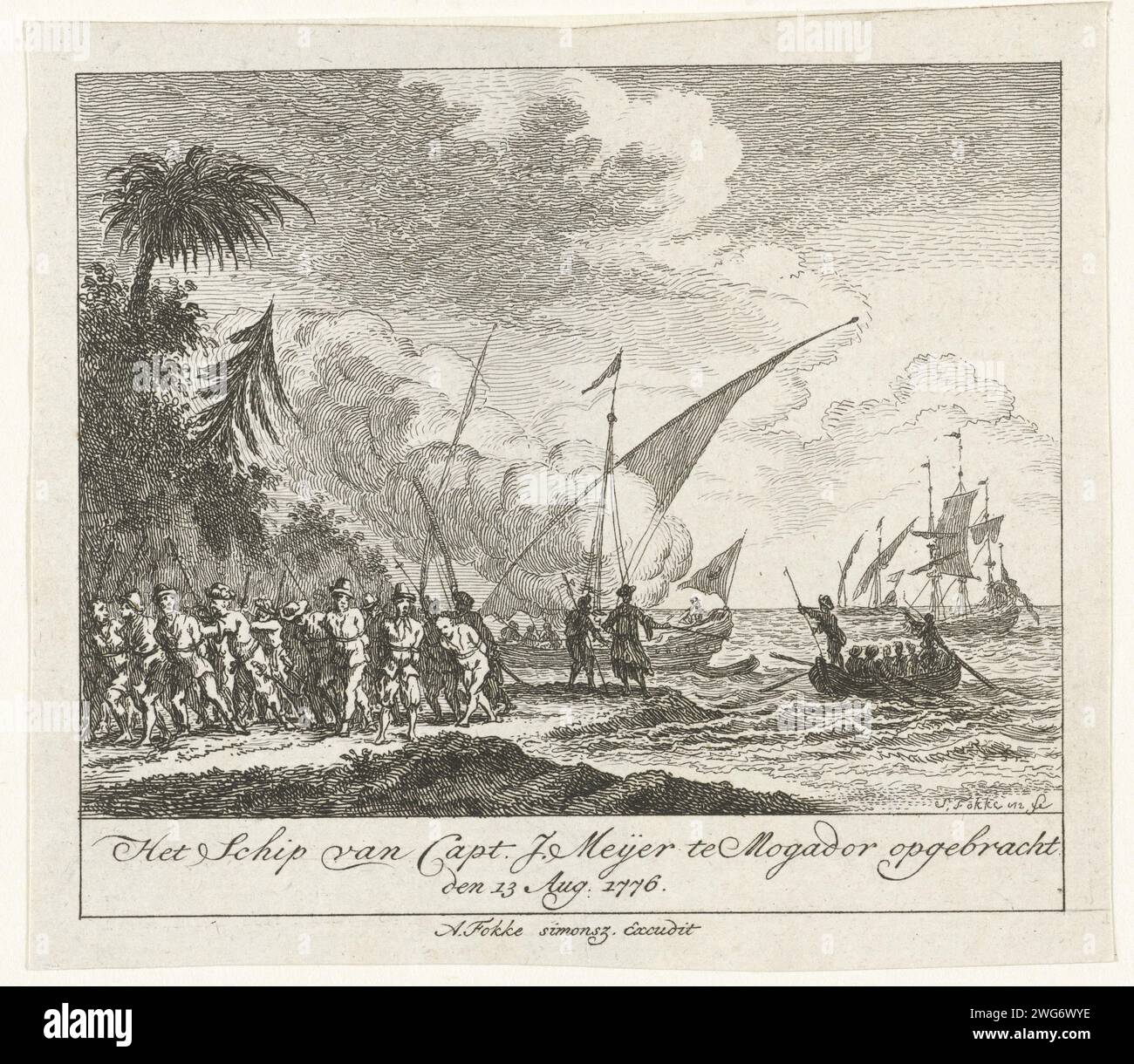 Ship of Captain J. Meijer in Mogador conquered, 1776, Simon Fokke, 1776 ...