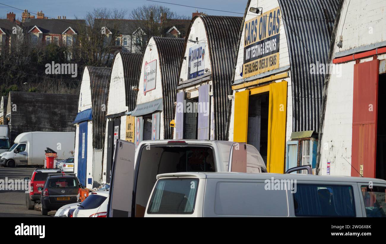 Barry, Vale of Glamorgan, Wales 02 Feb 2024: Arched vintage industrial ...