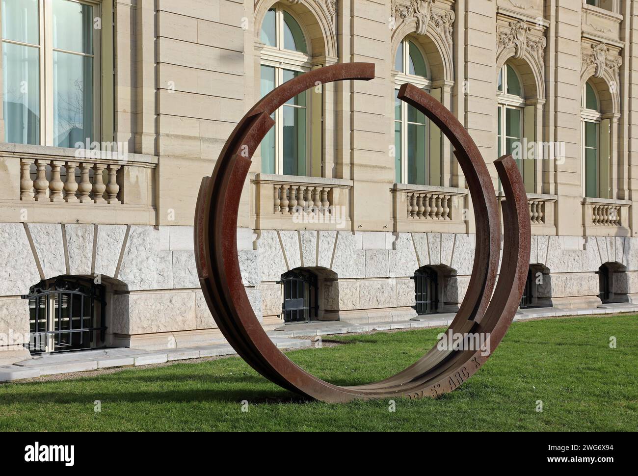 Artwork by Bernar Venet outside the Spuerkeess building in Luxembourg ...