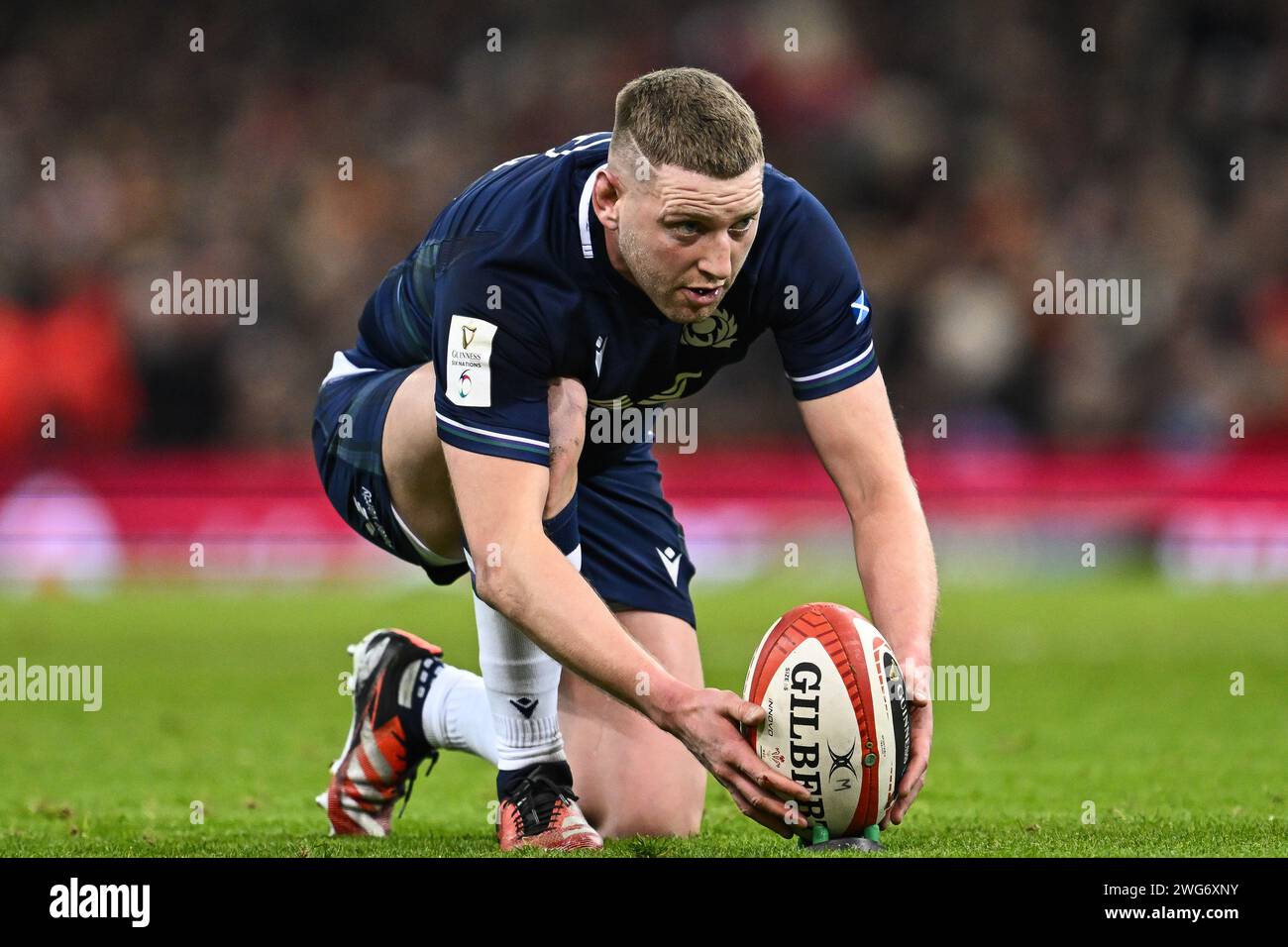 Finn Russell of Scotland prepares to kick at goal during the 2024 ...