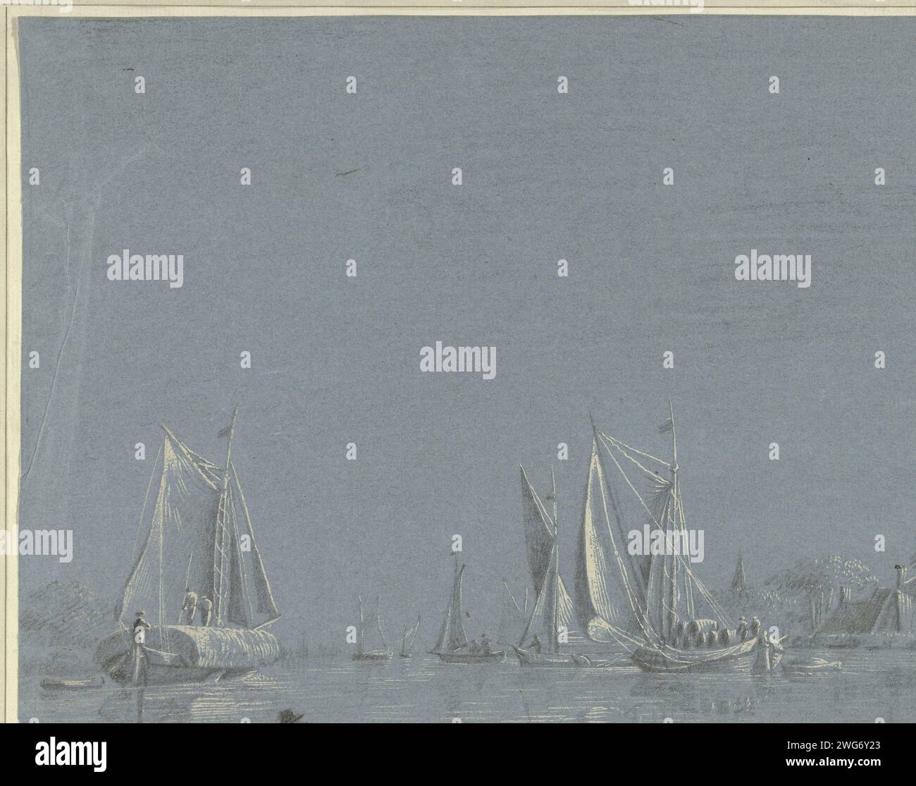 Schuiten on the water, in the foreground a rowing boat, Anonymous, 1700 ...