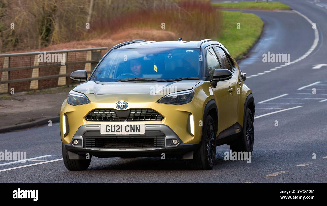 Milton Keynes,UK-Feb 3rd 2024: 2021 yellow hybrid electric Toyota Yaris ...