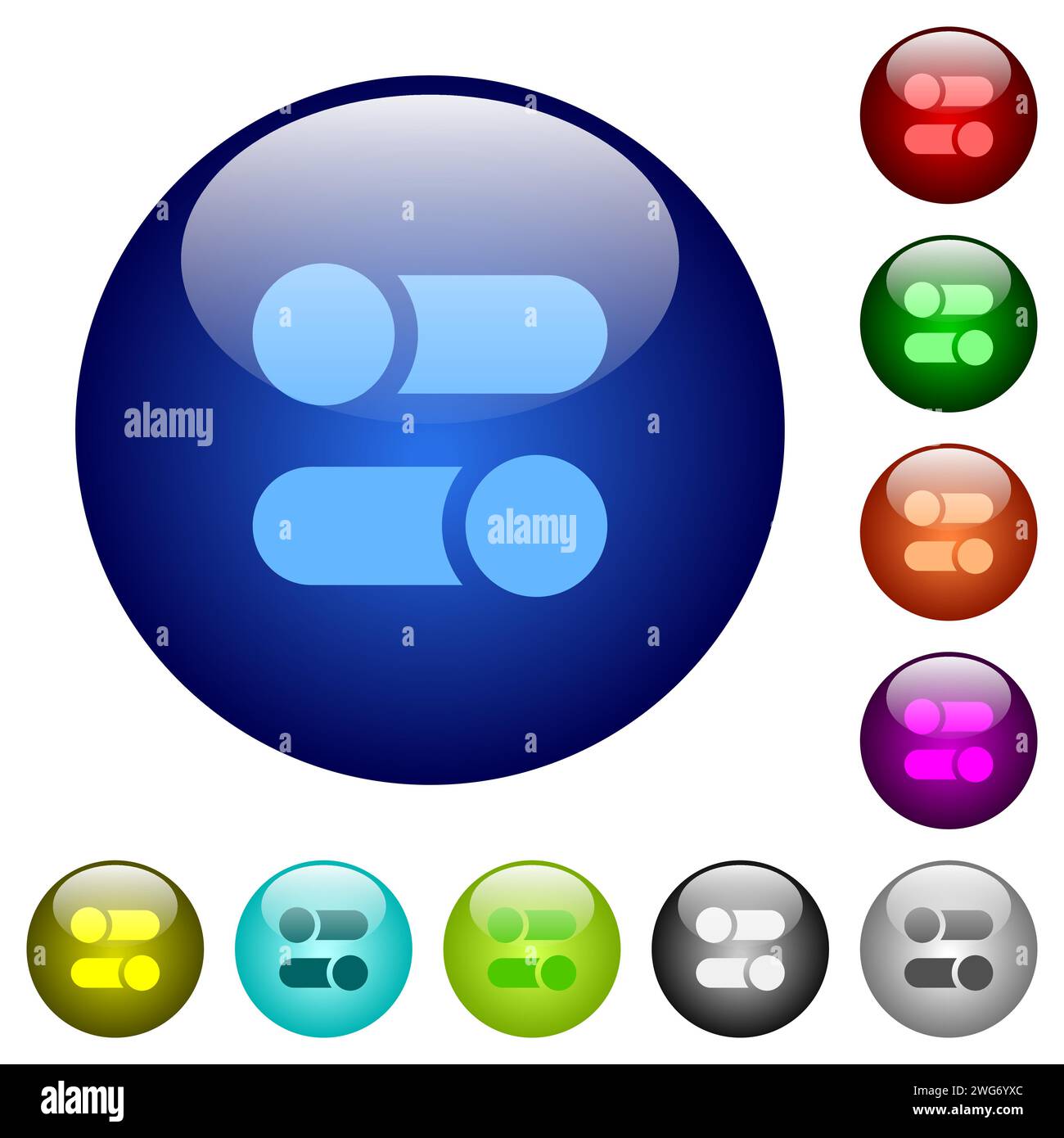 Horizontal Toggle Switches Solid Icons On Round Glass Buttons In