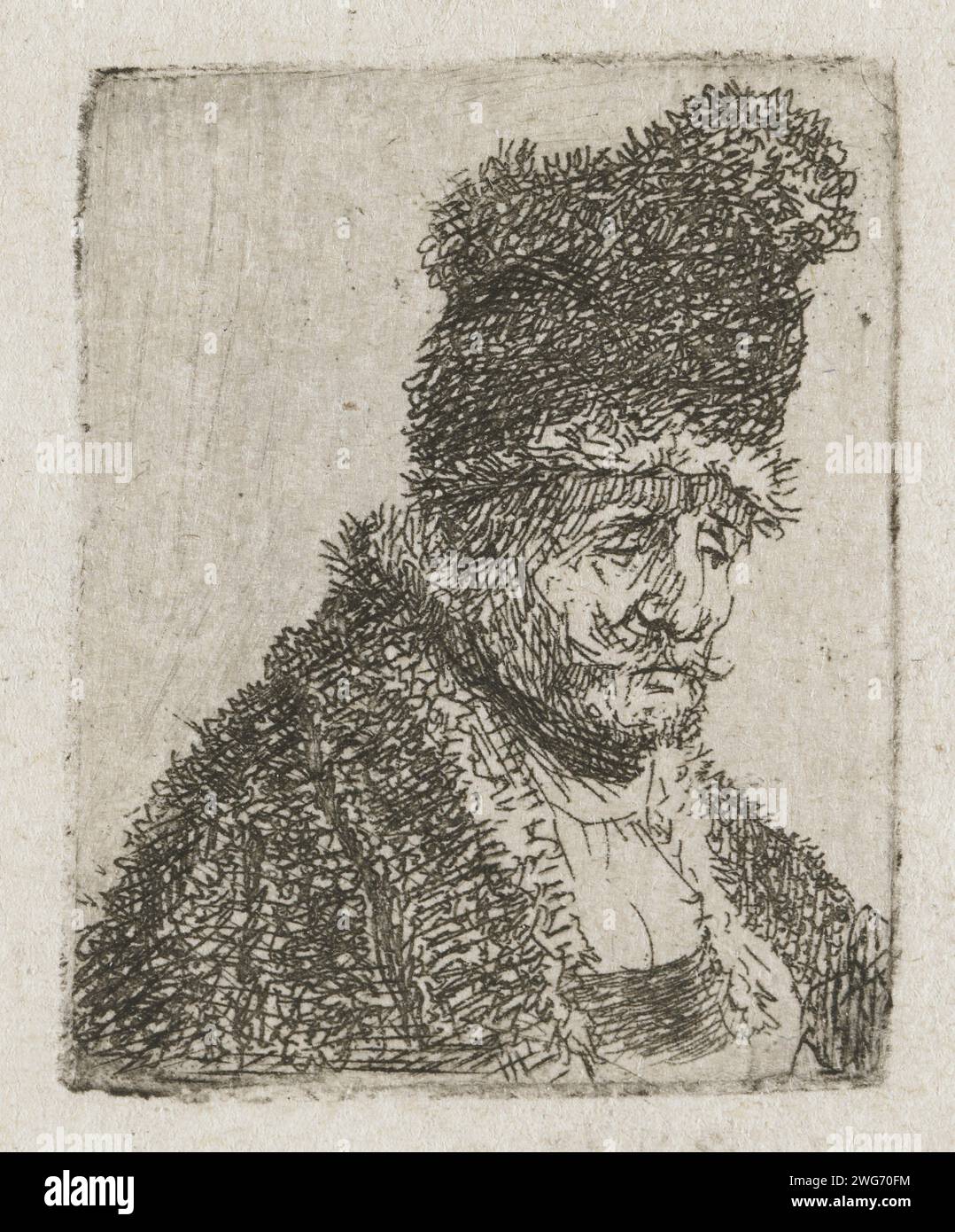 Old man in a fur coat and tall hat, Rembrandt van Rijn, c. 1629 print ...