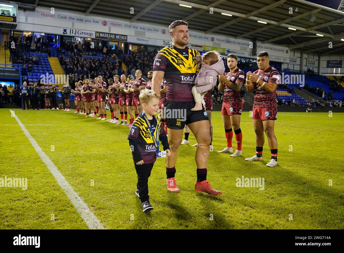 Warrington, UK. 03rd Feb, 2024. Joe Philbin of Warrington Wolves walks ...