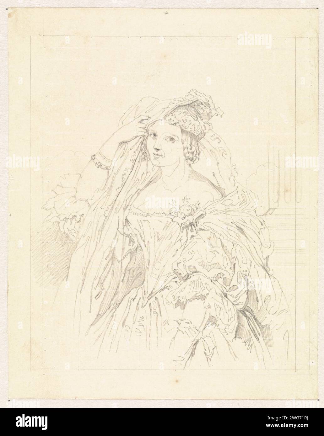 Portrait of a lady, Henricus Wilhelmus Couwenberg, 1824 - 1845 drawing ...