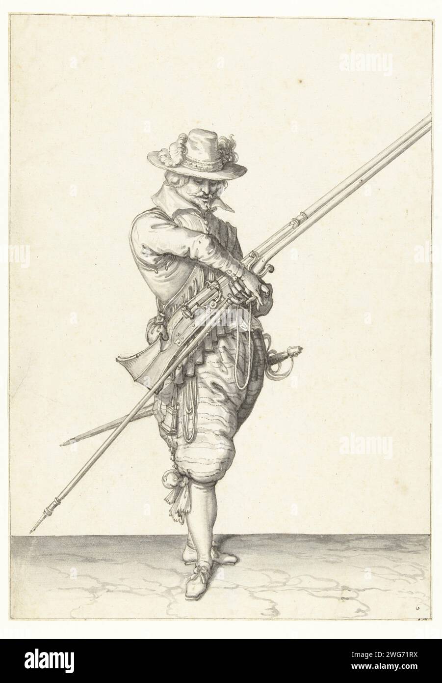 Soldier with a musket who takes his wick, Jacques de Gheyn (II), 1596 ...