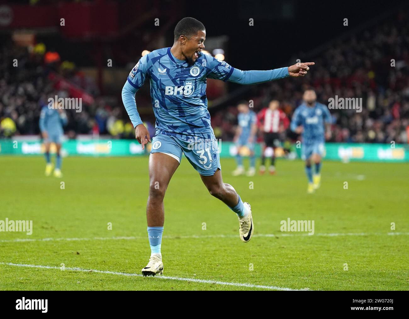Aston Villa's Leon Bailey celebrates scoring their side's third goal of ...