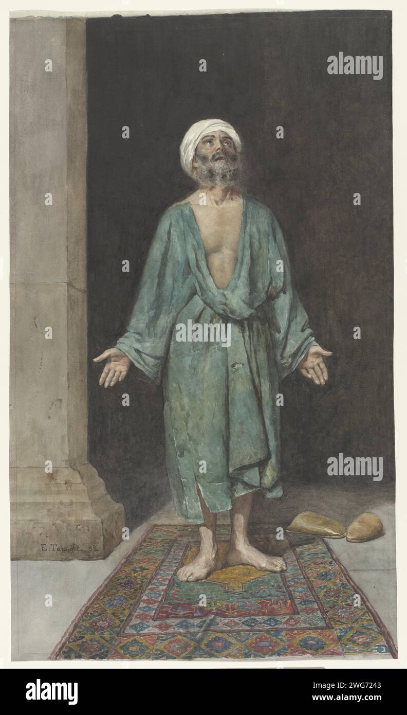 A praying muslim, Enrico Tarenghi, 1882 drawing paper. watercolor ...