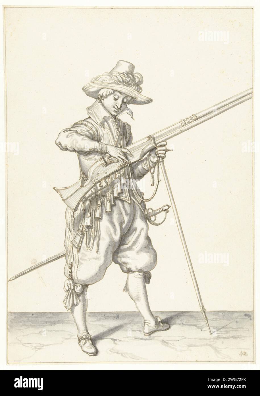 Soldier on Guard who gives the wick on the rooster of his musket the ...
