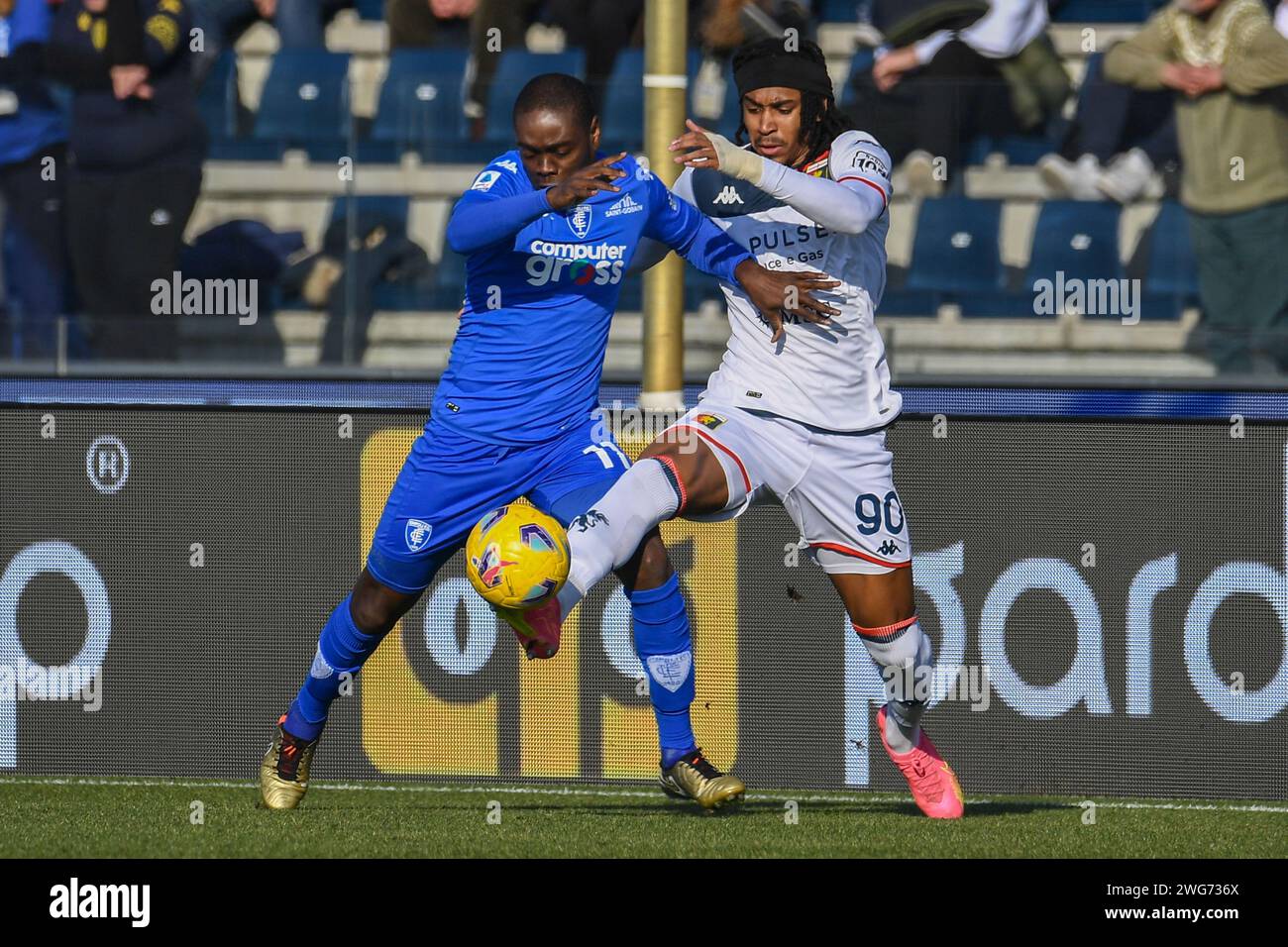 Empoli, Italy. 03rd Feb, 2024. Djed Spence (Genoa) fights for the ball ...