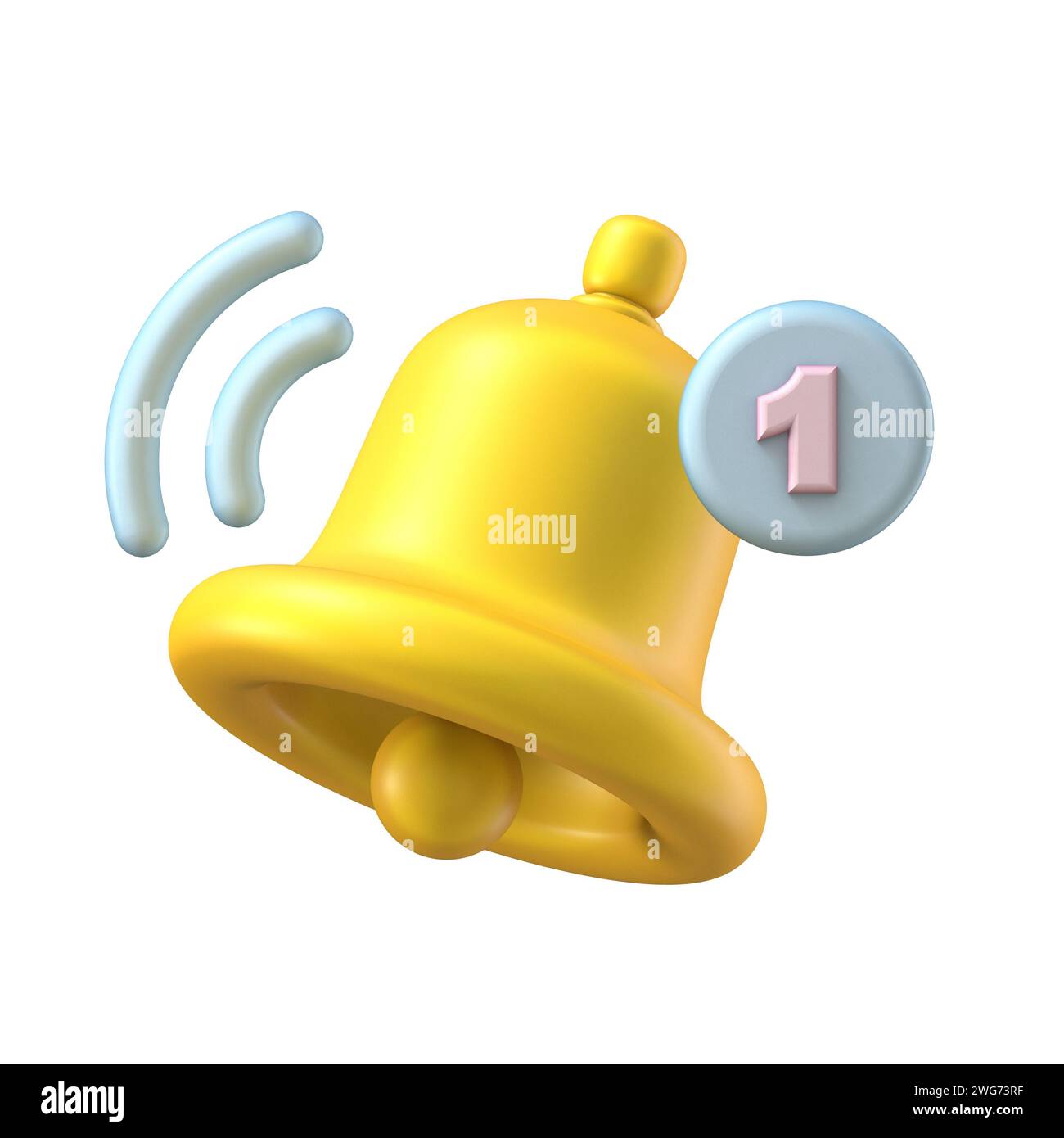 Notification bell number one badge 3D rendering illustration isolated ...
