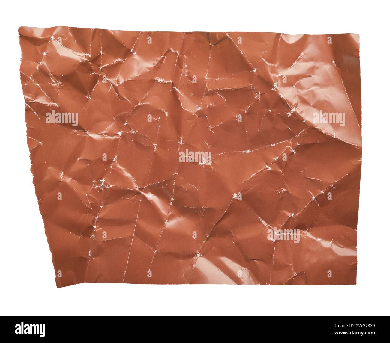 Brown crumpled paper with folds texture cut out on white background ...