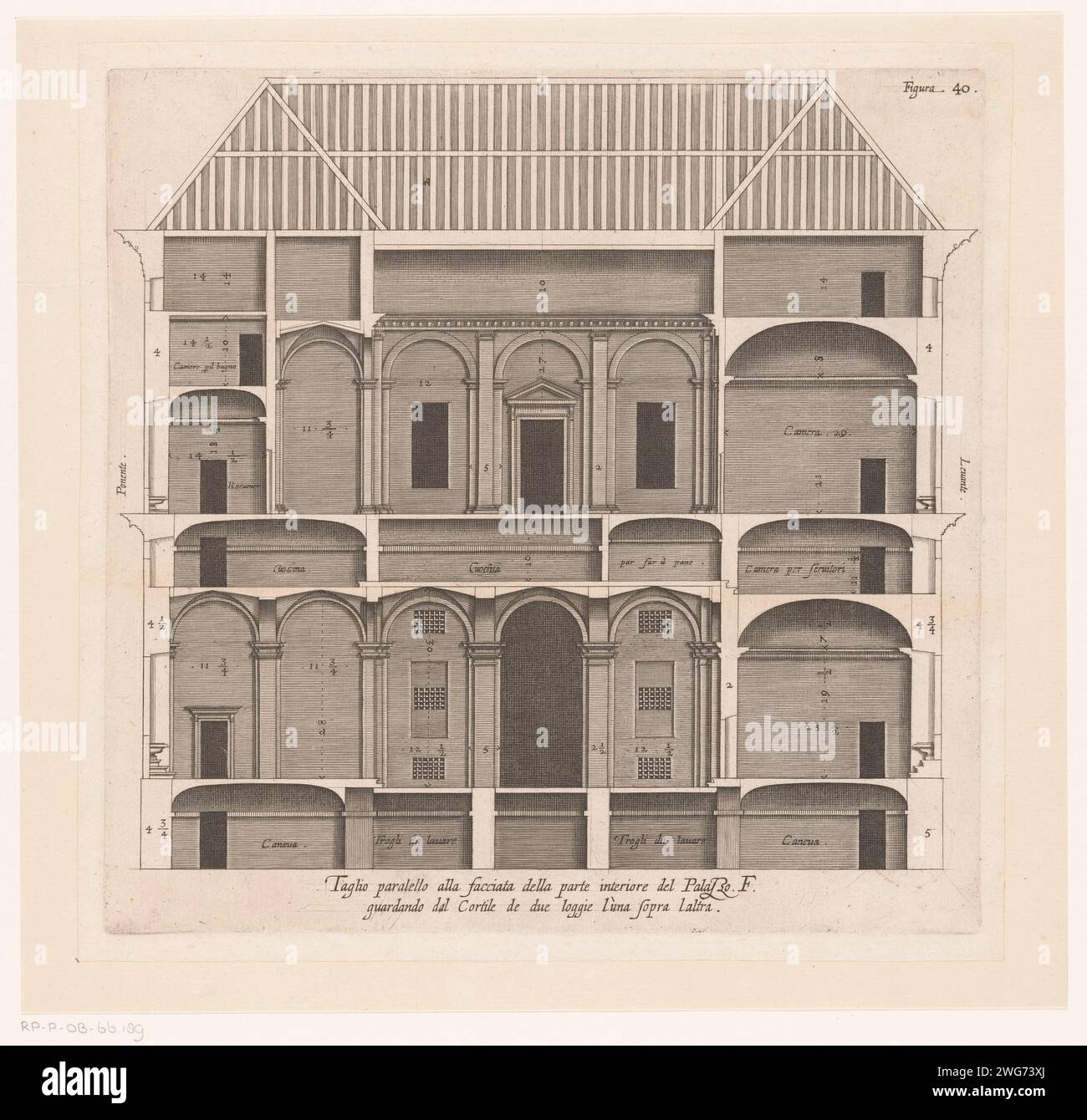 Cross -section of the Palazzo Spinola in Genoa, Nicolaes Ryckmans, 1622 ...