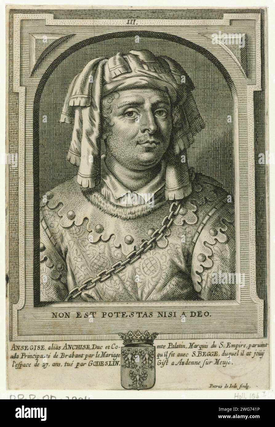 Portrait of Ansegisel, Pieter de Jode (II), After 1661 - 1663 print ...