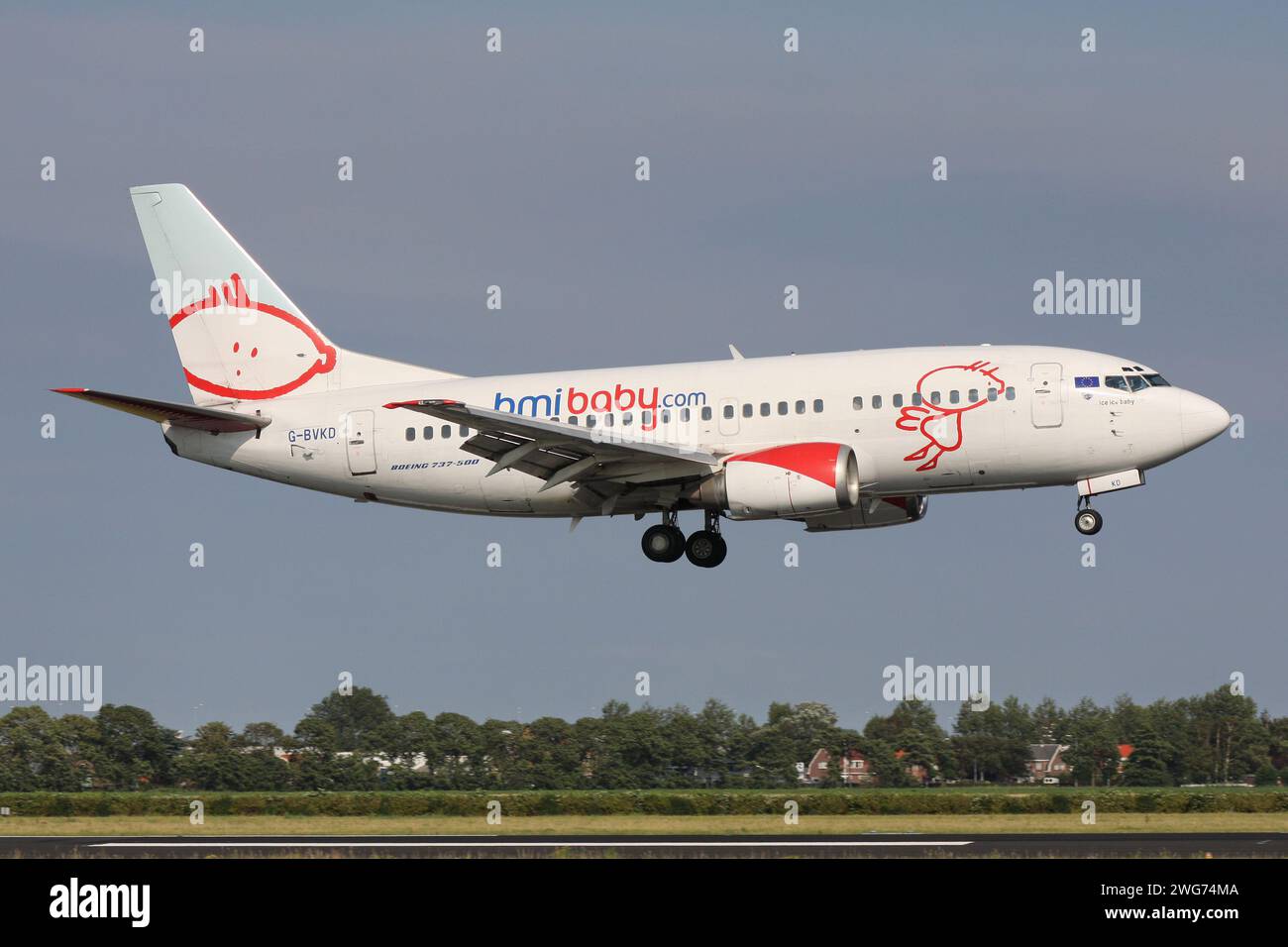 British bmi baby Boeing 737-500 with registration G-BVKD on final for ...