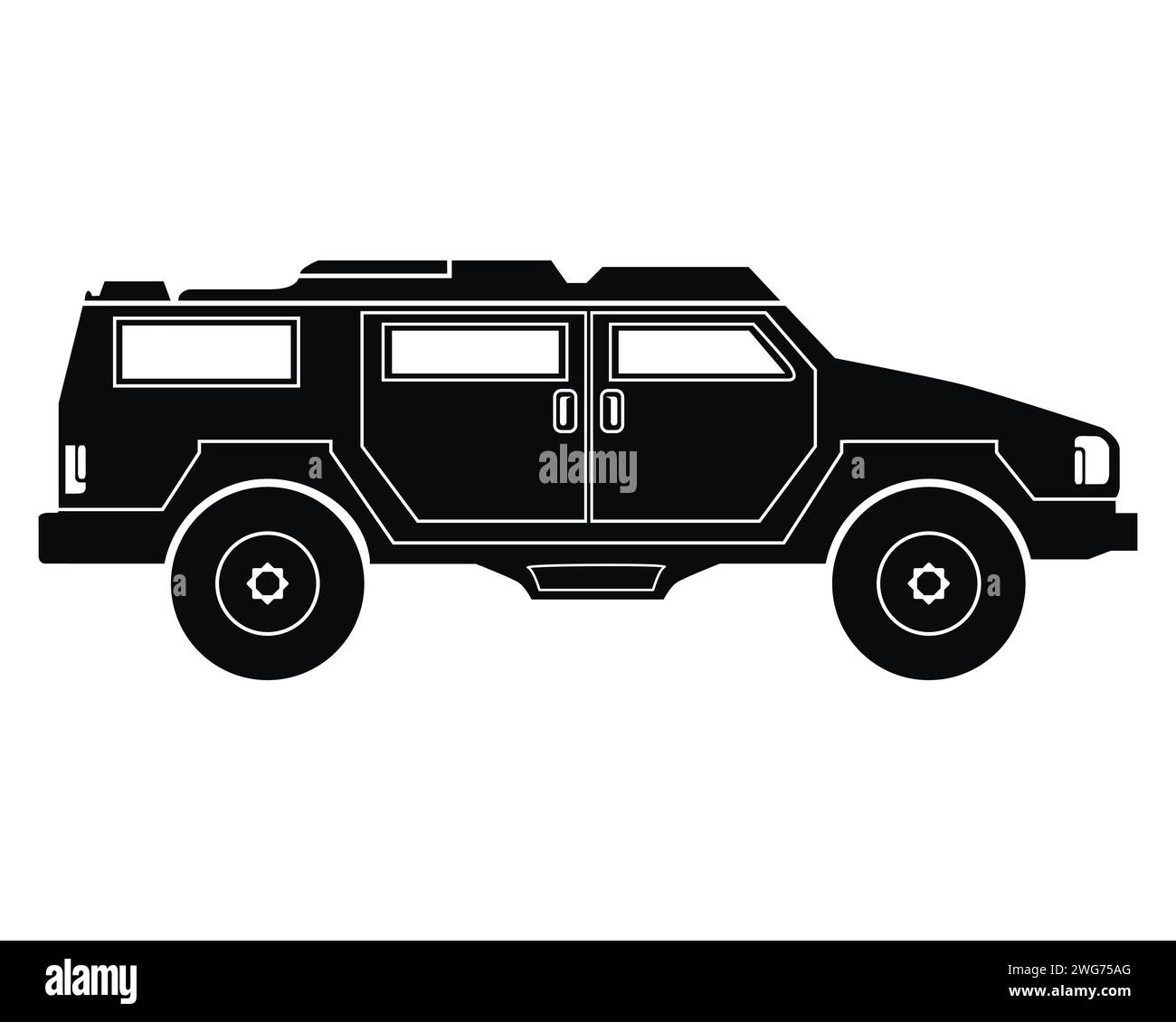 Armored military vehicle silhouette. Black icon. War and army symbols. Vector illustration ...