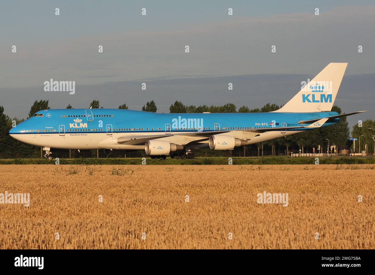 Dutch KLM Boeing 747-400 with registration PH-BFG rolling on taxiway V ...