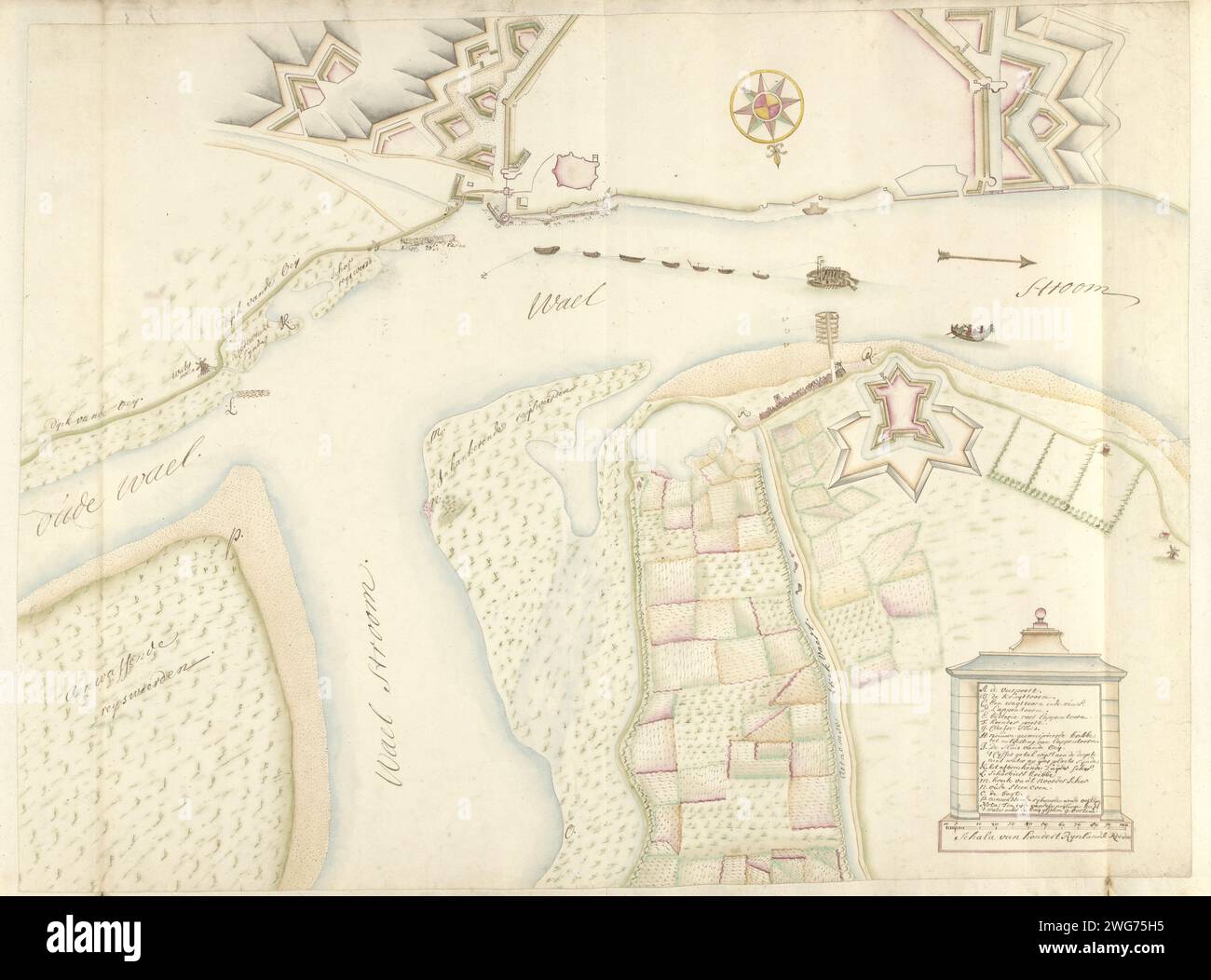 Map of Nijmegen and surroundings, ca. 1701-1715, 1701 - 1715 drawing ...