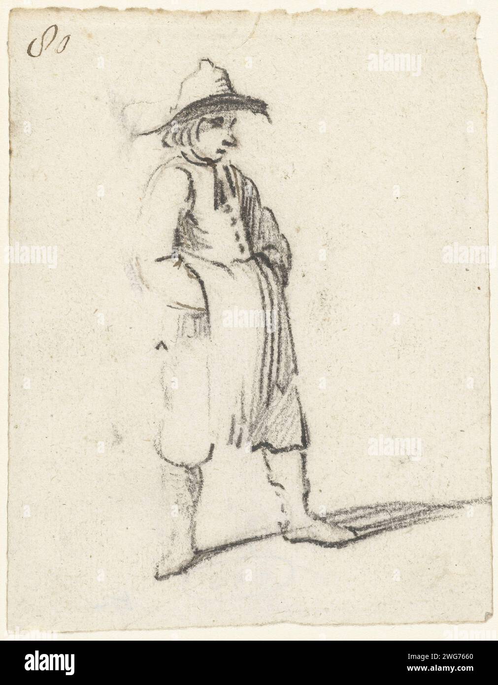 Boy with his hands under an apron, to the right, c. 1651 drawing Zwolle ...