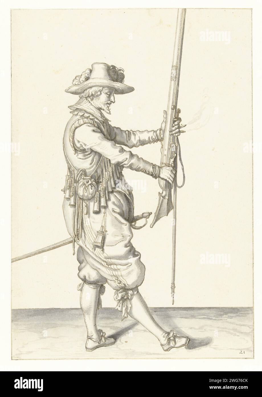Soldier who holds his musket with both hands upright, Jacques de Gheyn ...