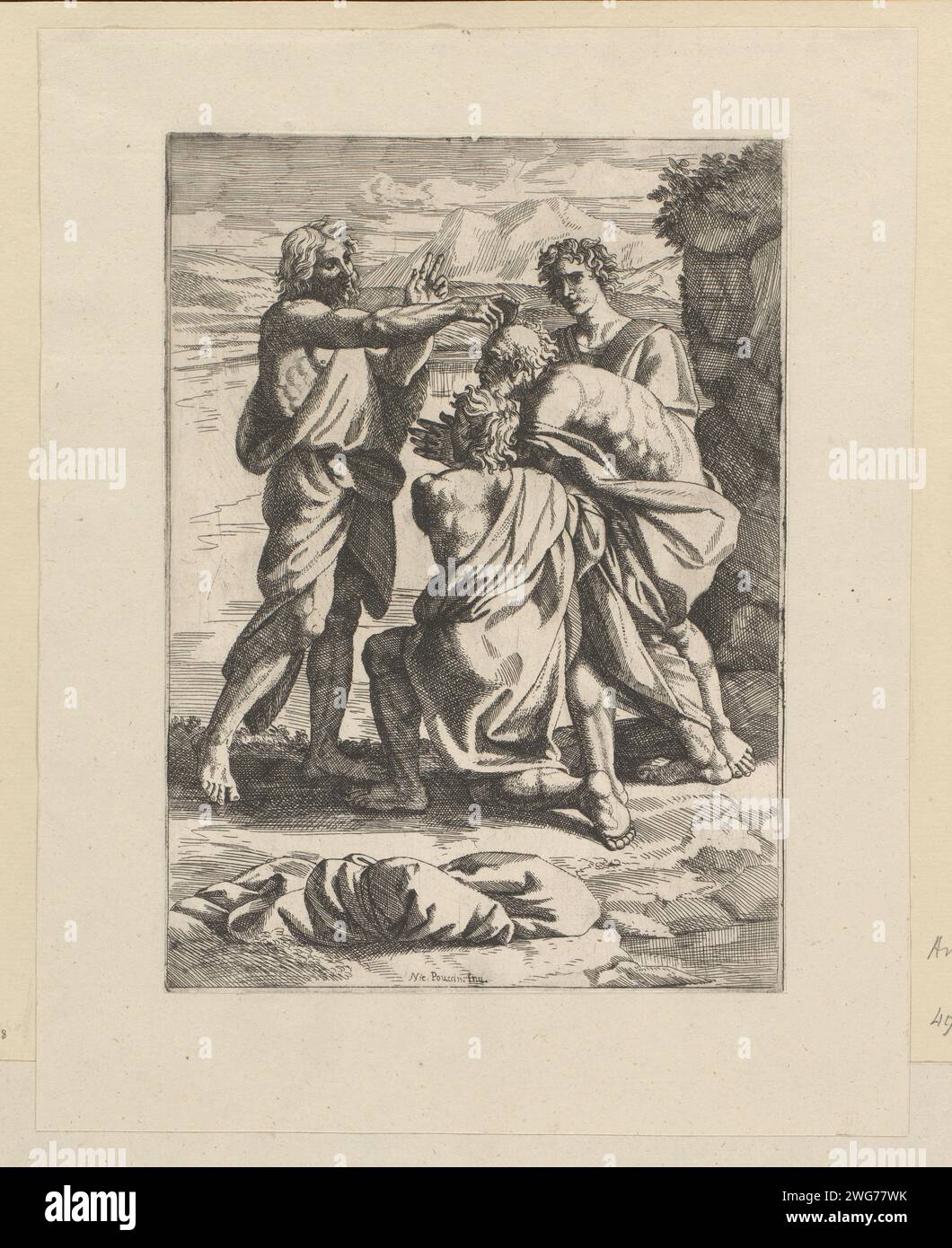 Johannes baptized in the Jordaan, Anonymous, After Nicolas Poussin, 1650 - 1700 print France ...