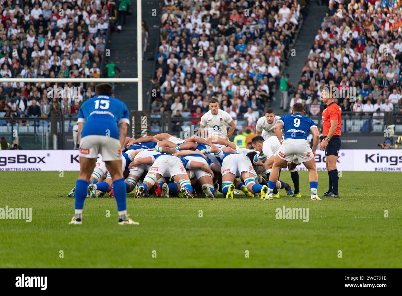 Rome, Italy, 3 feb 2024. Italy vs England, Rugby Six Nations, action ...