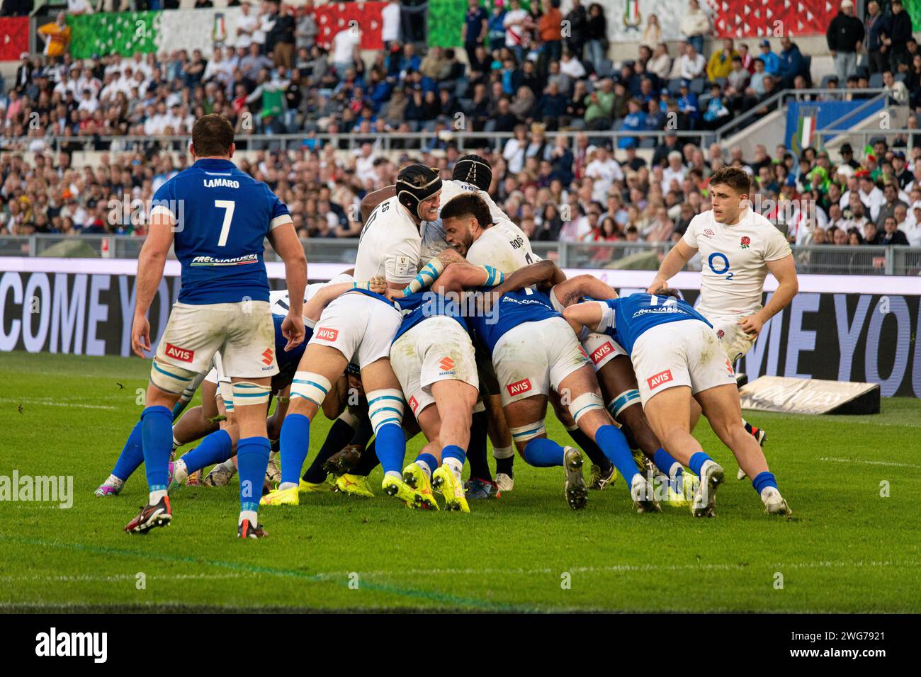 Rome, Italy, 3 feb 2024. Italy vs England, Rugby Six Nations, action ...