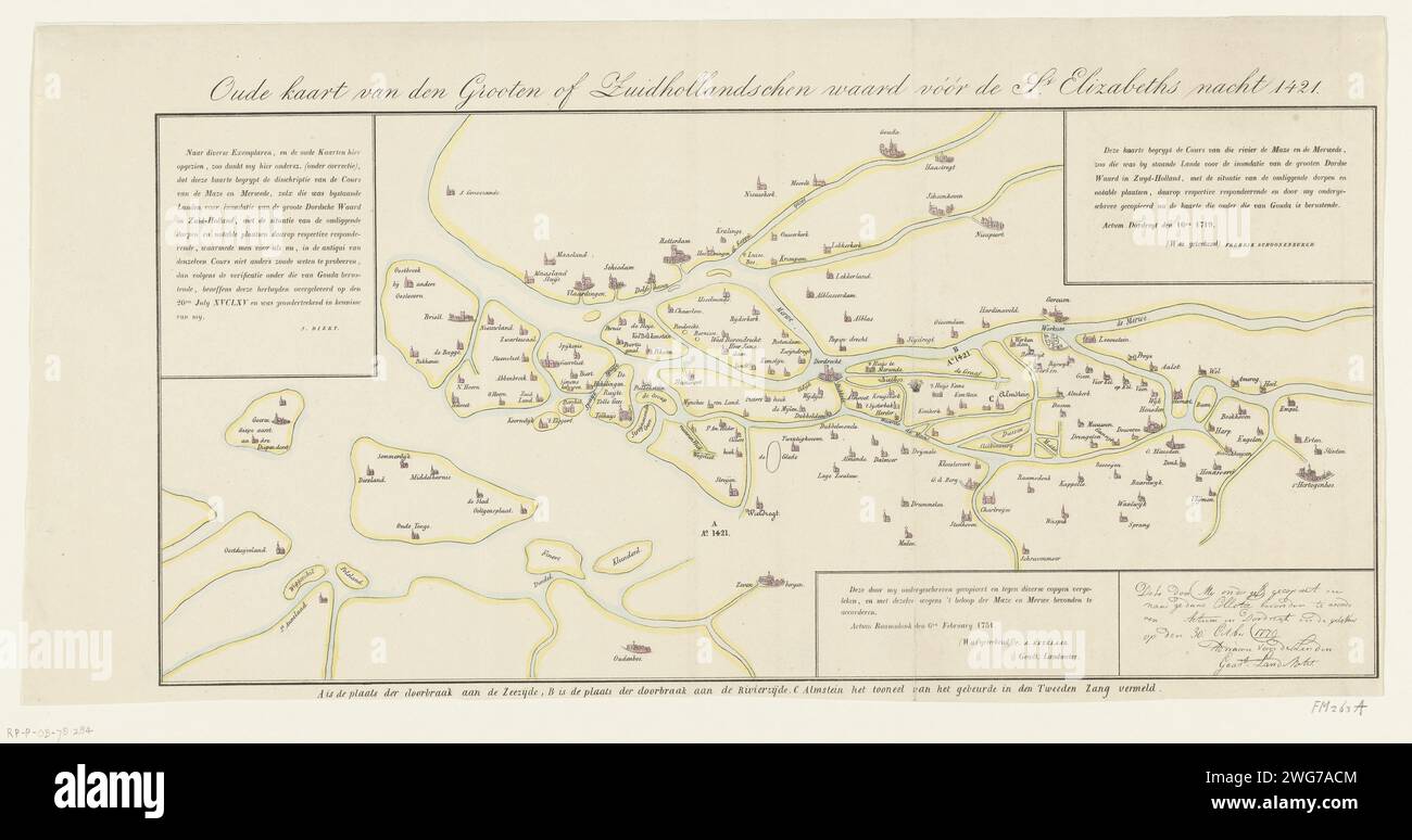 Old map of Zuid -Hollandsche Waard before the Sint Elisabeth flood of ...