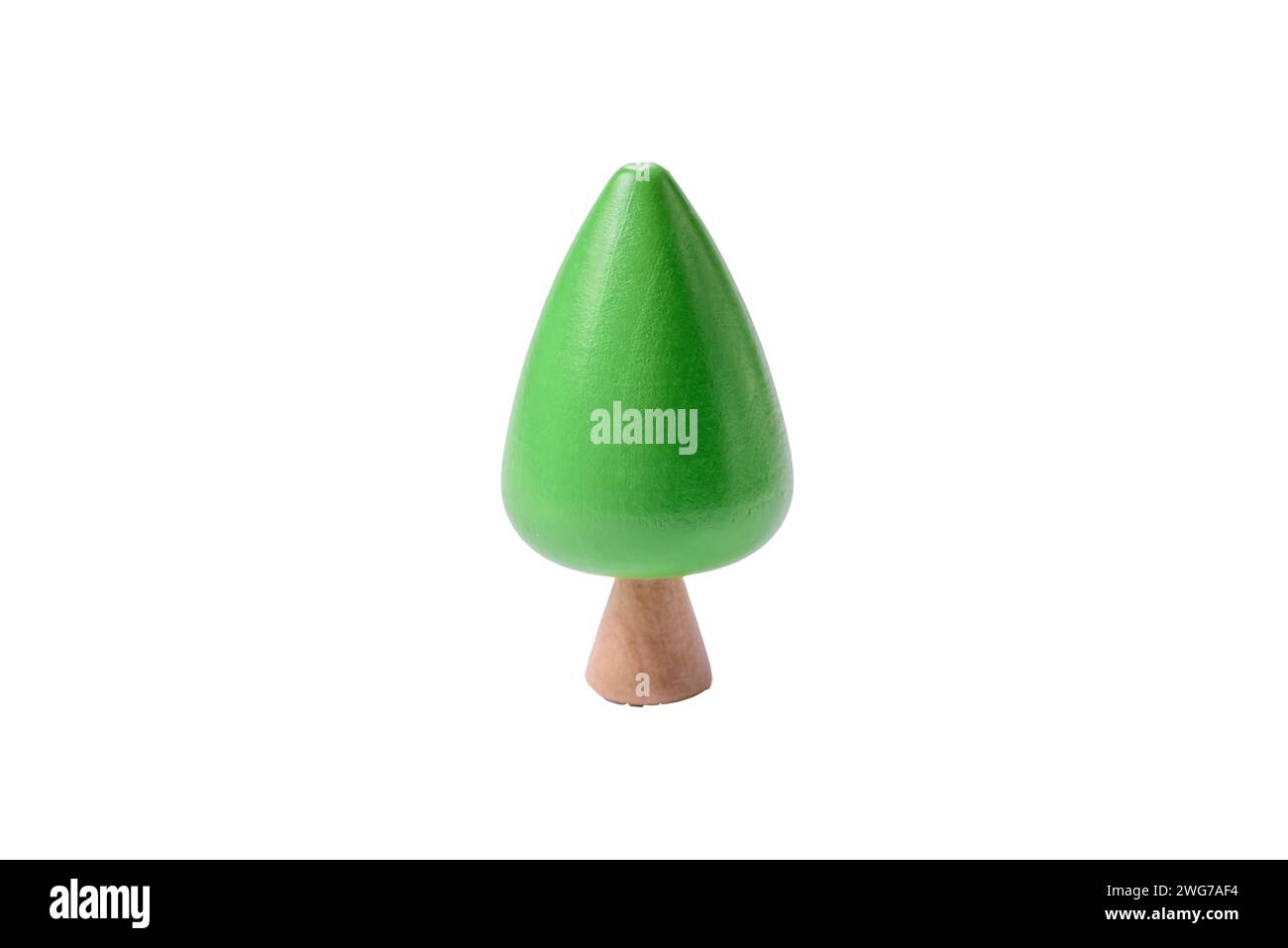 Wooden model of a tree with a green crown and trunk on a white ...