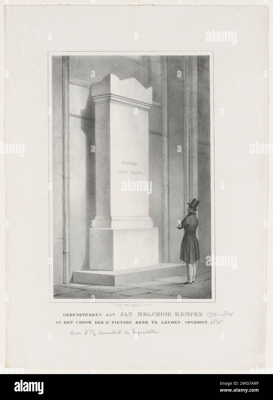 Memorial for J.M. Kemper in the Pieterskerk in Leiden, 1835, 1835 print Memorial for Leiden ...