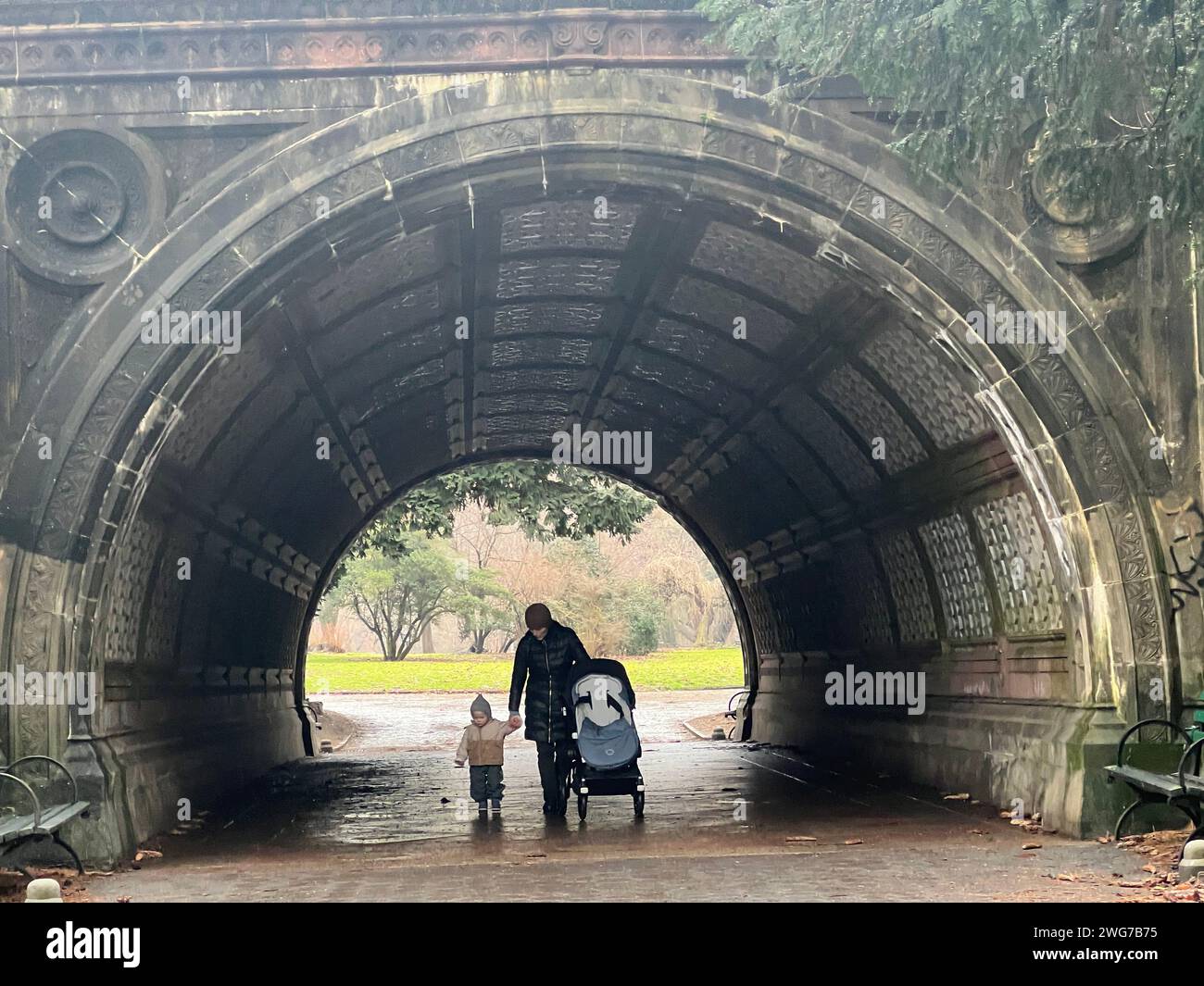 Mother and child walk through the Cleft Ridge Span Tunnel in Prospect ...