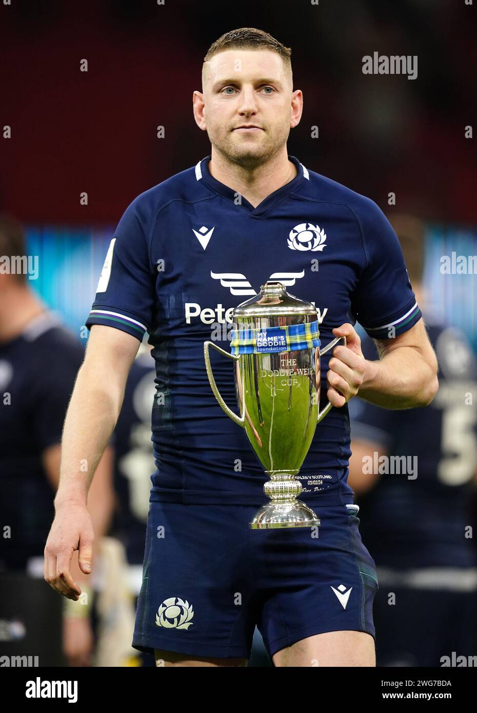 Scotland's Finn Russell celebrates with the Doddie Weir Cup after ...