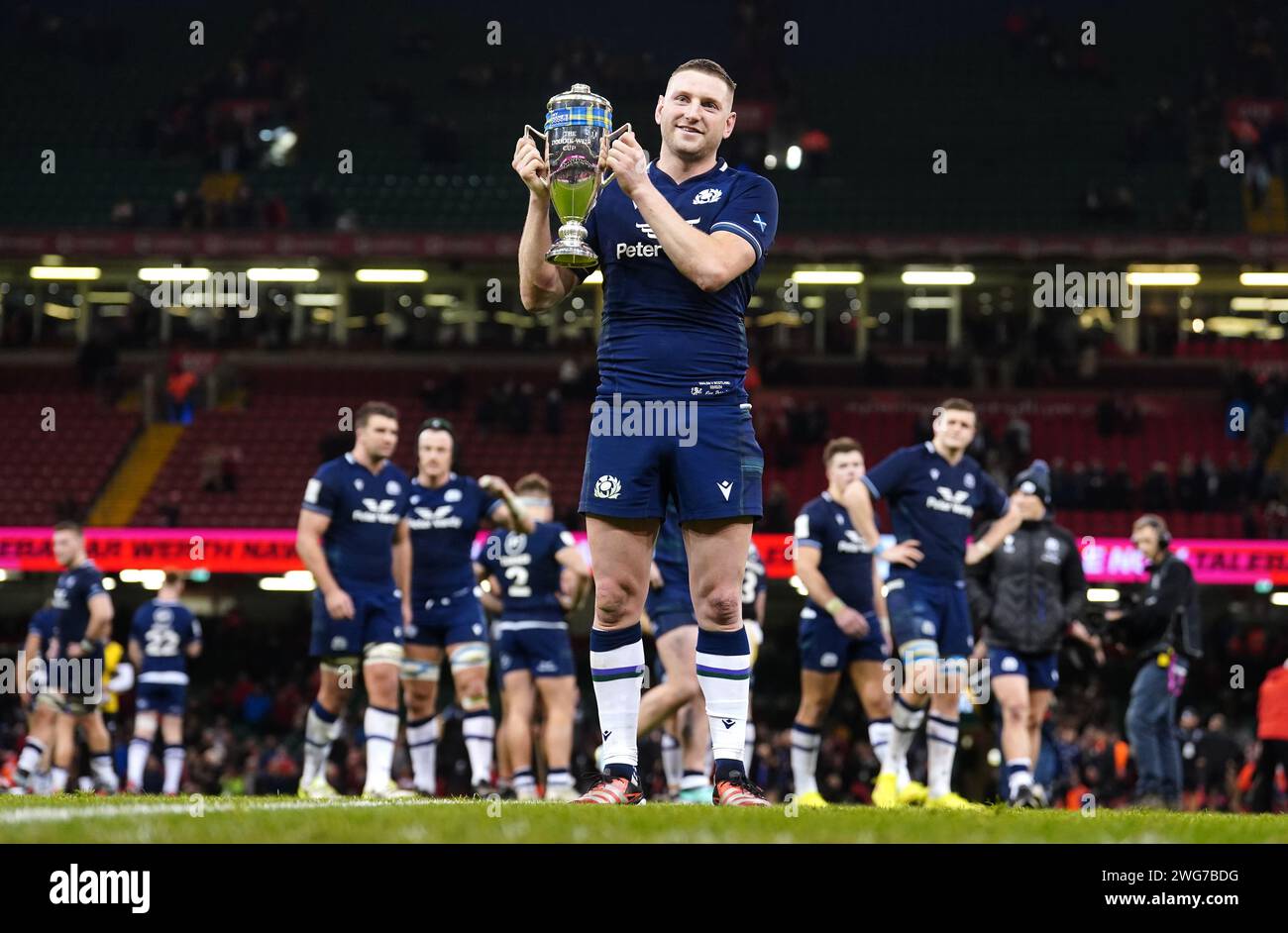 Scotland's Finn Russell celebrates with the Doddie Weir Cup after ...