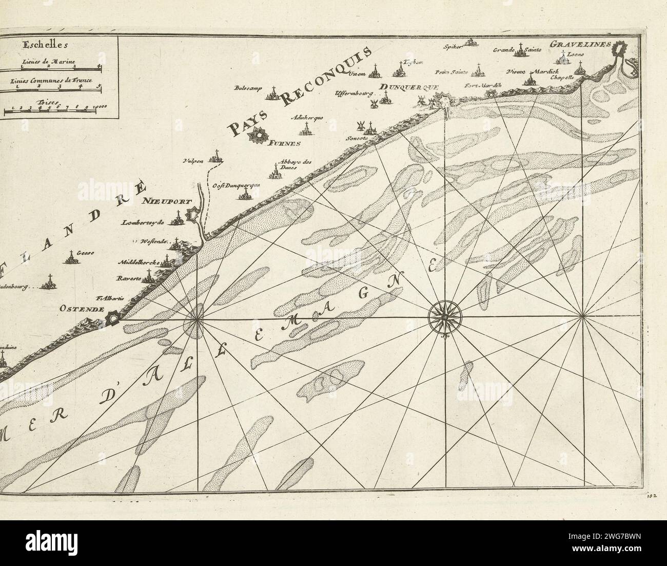 Map of the Flemish Coast, 1726, 1726 print Map of the Flemish coast ...