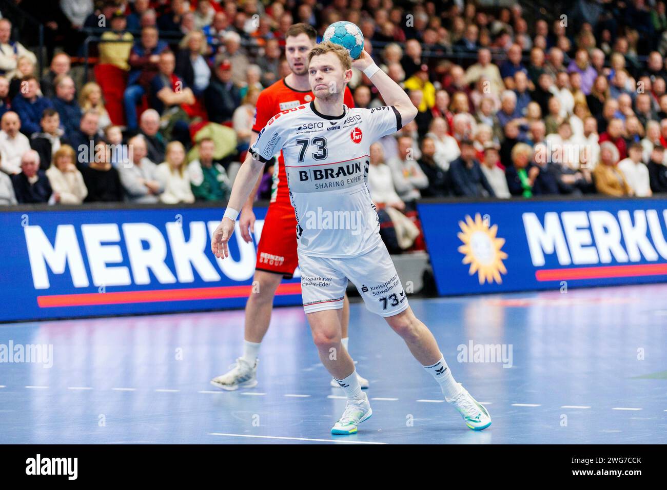 Luebbecke, Deutschland. 03rd Feb, 2024. Timo Kastening (MT Melsungen ...