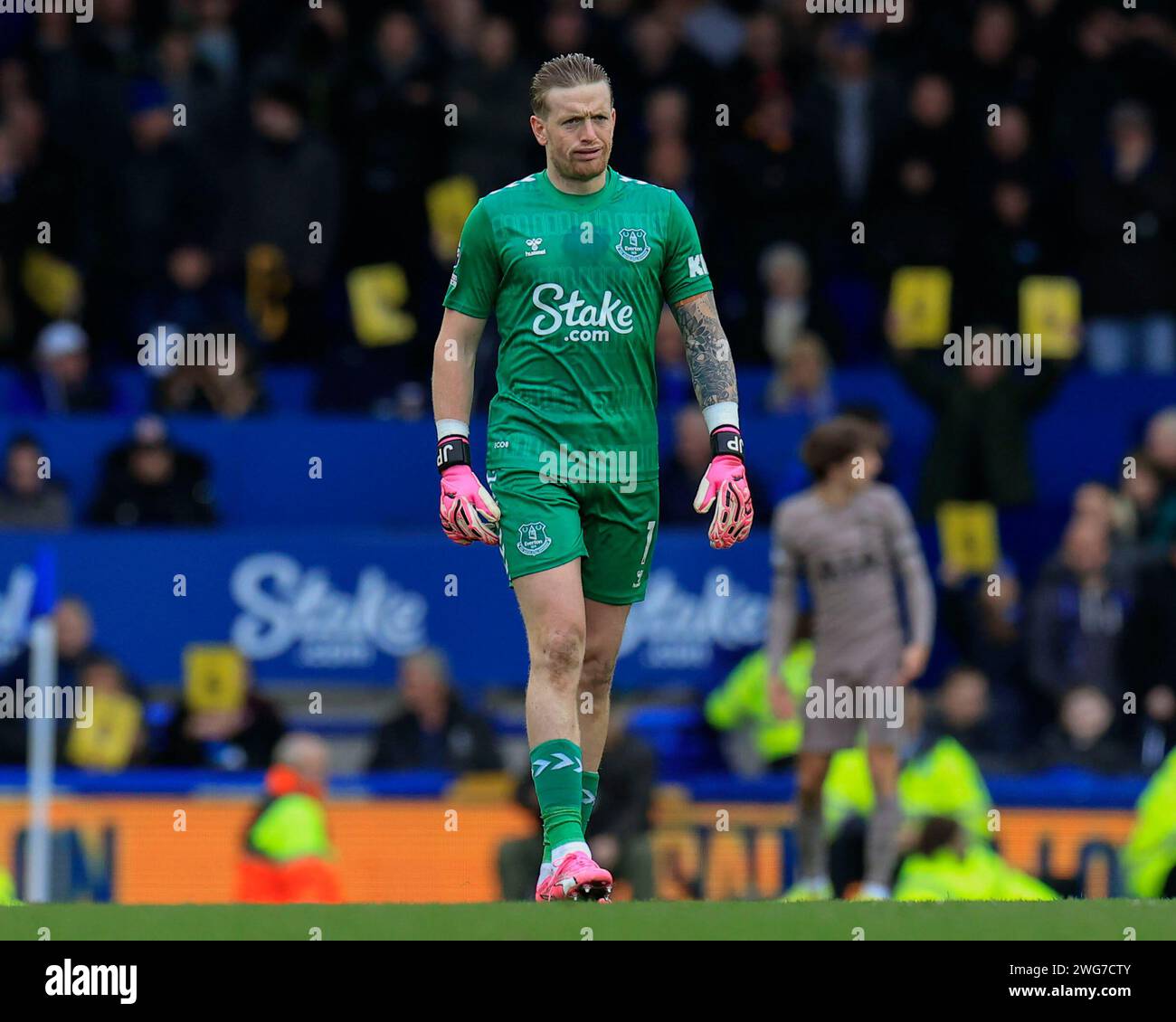 Jordan Pickford of Everton reacts during the Premier League match ...