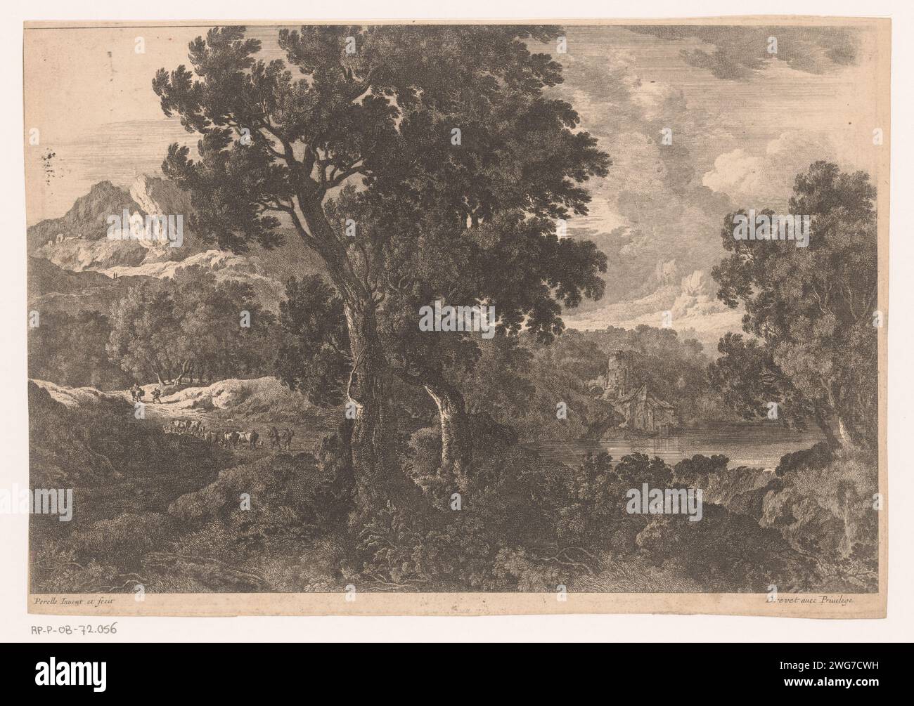 Mountain landscape with trees, Nicolas Perelle, 1673 - 1695 print ...