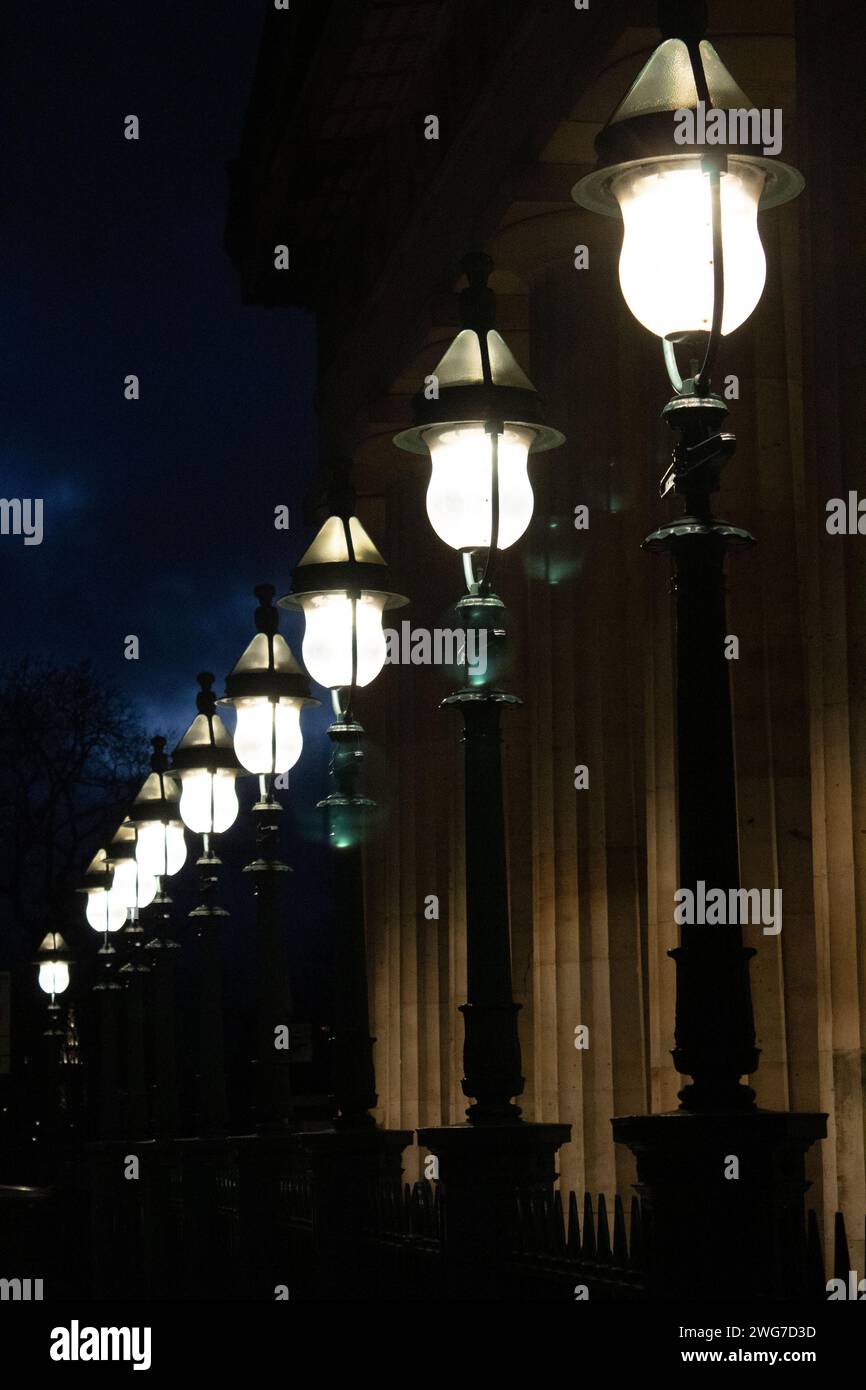 Line of street lamps outside the National Gallery Edinburgh, Scotland ...