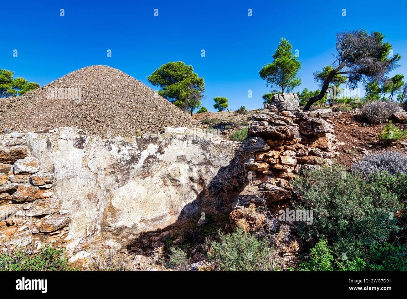 View of the historical site of Lavrion Ancient Silver Mines. Greece ...