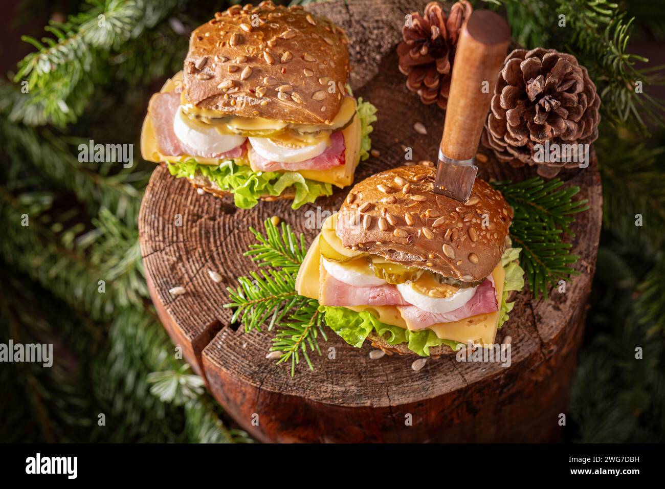 Homemade and fresh sandwich made of vegetables, eggs and ham. Sandwich ...