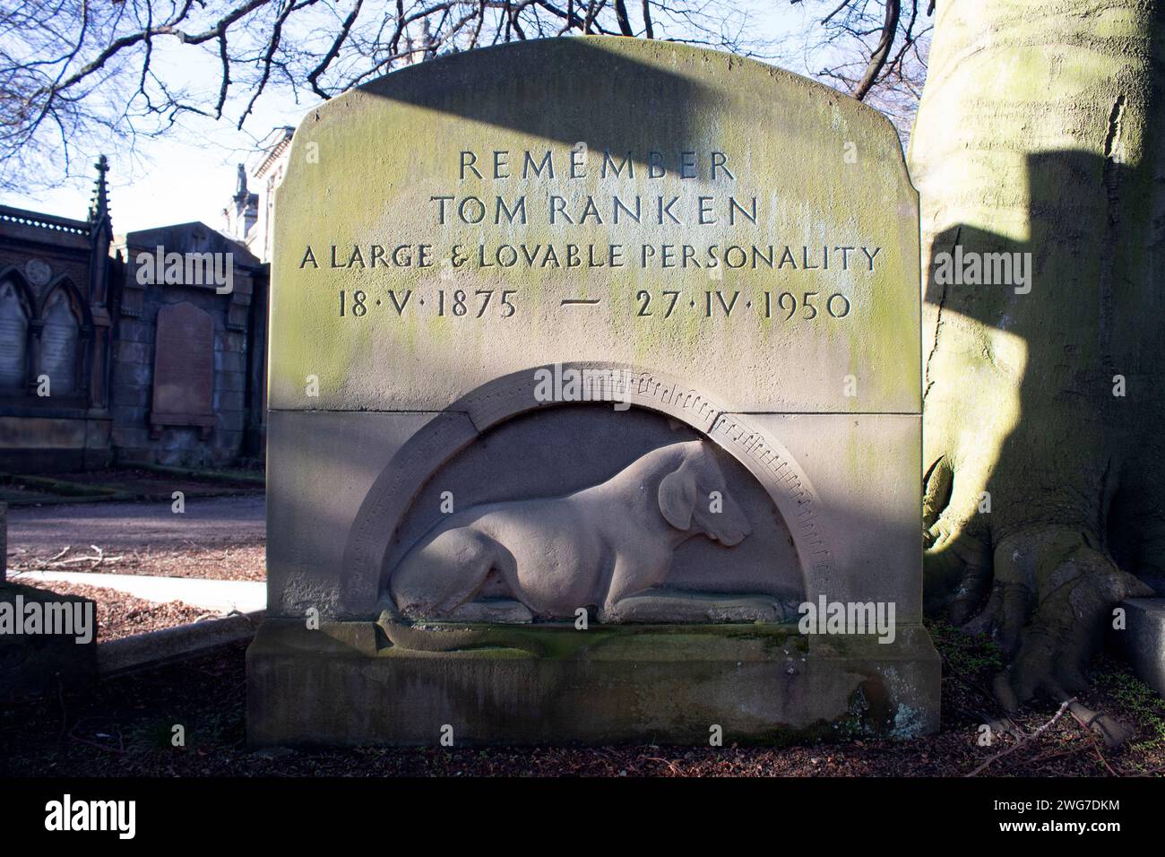 Remember Tom Ranken, gravestone with dog sculpture Dean Cemetery a ...